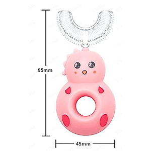 Aoyuexi Children's U-Shaped Toothbrush for 0-12 Years Old Kids - Dinosaur/Donut U Shape Whitening Massage Toothbrush Soft Silicone Brush Head, 360° Oral Teeth Cleaning Design for Toddlers (A)