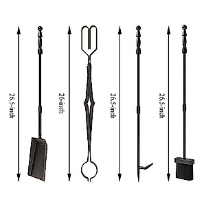Fire Beauty Fireplace Tools Set 5 Pieces Wrought Iron Fire Tool Set for Outdoor/Indoor Fireplace Accessories Set