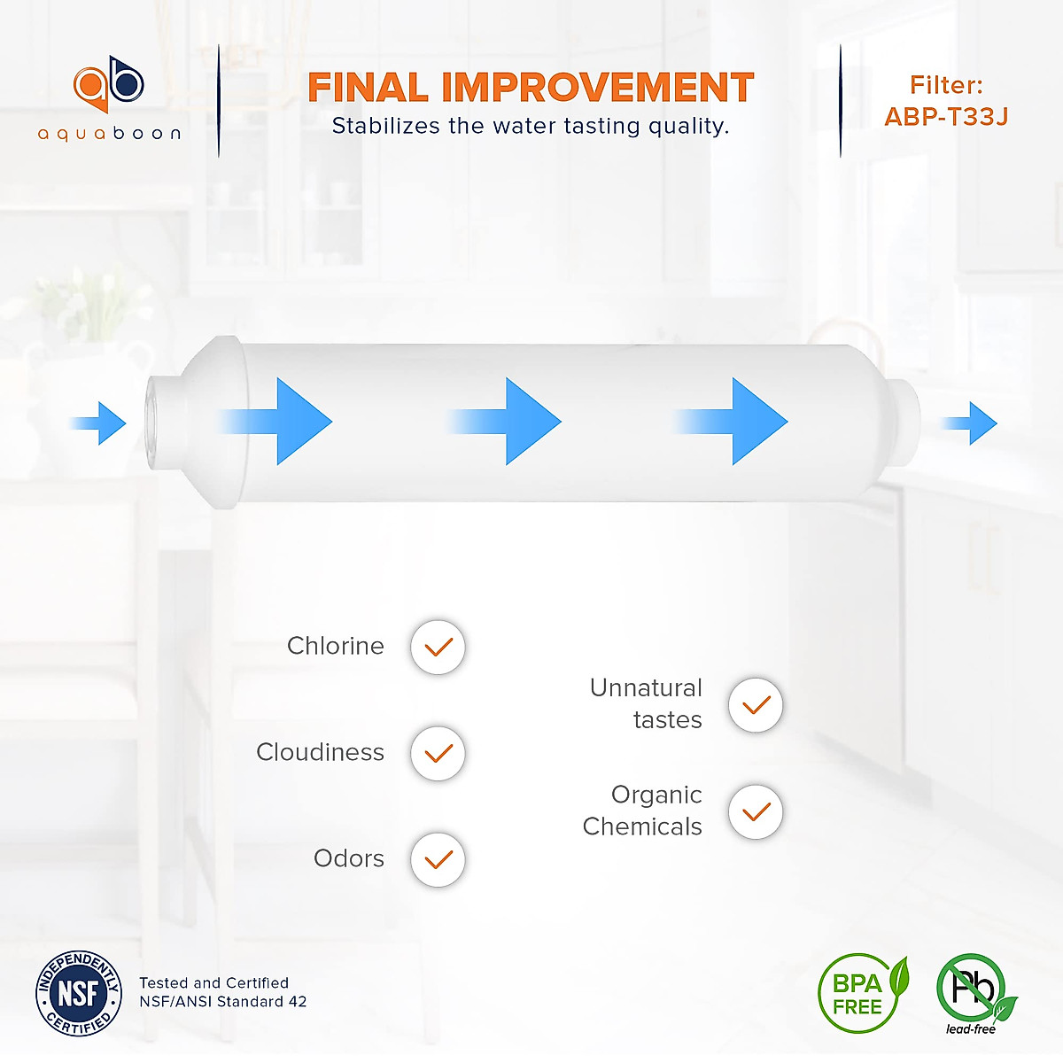 Aquaboon Inline Water Filter for Refrigerator - T33 Post Activated Carbon Water Filter with Jaco 1/4 water line fittings - Ice Maker Filter - RO Water Filter Replacement Compatible with ICF-10, 2-Pack