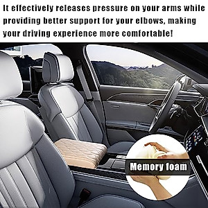 Augeny Car Center Console Cushion Pad, Memory Foam Leather Auto Armrest Box Mat, Four Seasons Universal Waterproof Armrest Cover, Car Interior Decor Accessories for Most Vehicles (Wave, Beige)