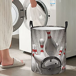 Bowling Ball Large Laundry Basket, Laundry Hamper with Handle Collapsible Dirty Clothes Hamper Round Storage Basket for Bedroom Clothes Storage
