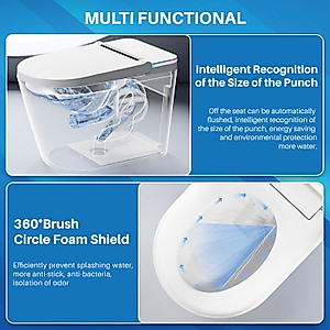 Smart Bidet Toilet with Unlimited Heated Water/Adjustable Washing Settings/Air Dryer/LED-light, One Piece Bidet-Toilet with Remote Control/Auto Open&Close Cover