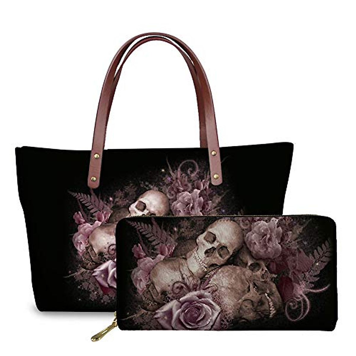 Biyejit Sugar Skull Handbags and Wallet Set for Girls Women Top-Handle Bag Big Crossbody Handbag Satchel Shoulder Tote Bags Purse