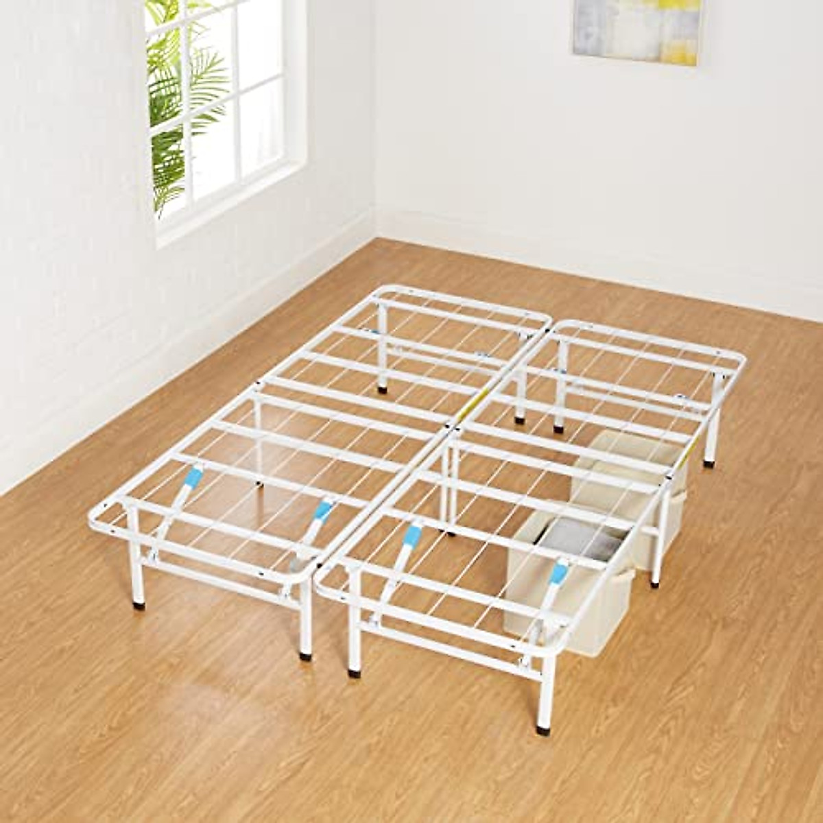 Amazon Basics Foldable Metal Platform Bed Frame with Tool Free Setup, 14 Inches High, Full, White