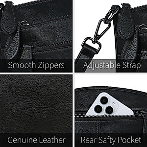 HESHE Crossbody Purses for Women Genuine Leather Purses and Handbags Designer Satchel Purses with Multi-Pockets Vintage Small Shoulder Bags Ladies Hobo Bag (Black)