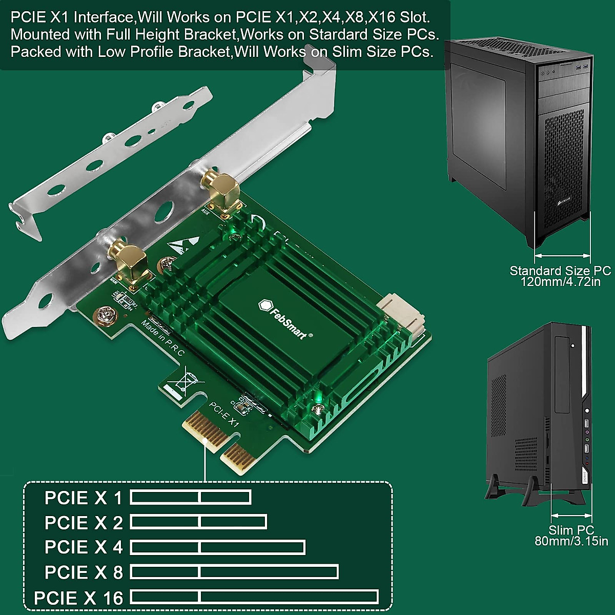 FebSmart WiFi 6 PCIE WiFi Adapter for Windows 11, 10 64bit, Linux Kernel 5.1 Desktop PCs, 2.4GHz 574Mbps and 5GHz 2400Mbps, Gaming and Video Streaming PCIE WiFi Card, Intel WiFi 6 AX200NGW (AX3000)