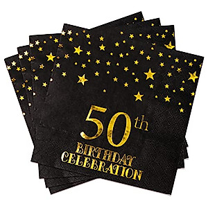 Pandecor 50 Pack 3 Layers Birthday Party Supplies,6.5 x 6.5 In Paper Napkins Birthday Party Decorations (50th birthday napkins)