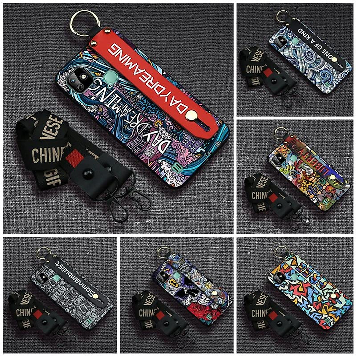 Wrist Strap Cover Lulumi Phone Case for infinix X612/Smart HD 2021, Fashion Design Lanyard Original Back Cover Silicone for Woman Graffiti Waterproof Wristband Dirt-Resistant Cartoon, 5