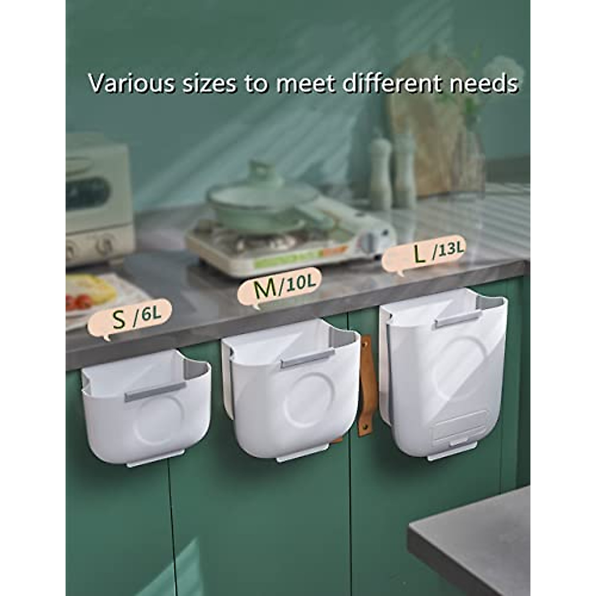 Hanging Kitchen Trash Can,6L Folding Small Waste Bins,White Hang Garbage Can,Mountable Indoor Compost Bin,Collapsible Mini Garbage Bin for Cabinet,Car,Bathroom,Office