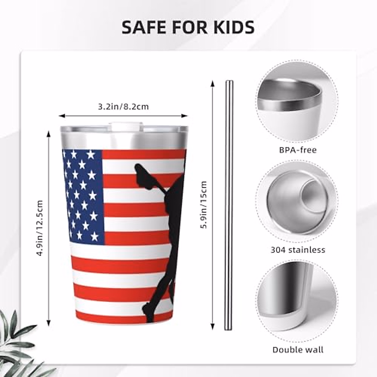12oz Tumbler Lacrosse America Flag Stainless Steel Cup With Straw And Lid Spill Proof Bulk Double Wall Vacuum Reusable Water Tumblers For Cold Hot Drink