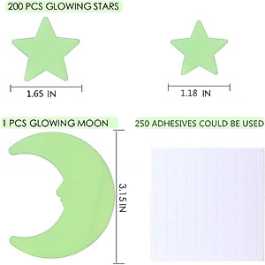 Glow in The Dark Stars - Glow Stars Stickers for Ceiling,Self Adhesive 3D Glowing Stars and Moon for Starry Sky,Wall Decals for Kids Rooms,Wall Stickers for Bedroom(200 Stars,1 Moon）