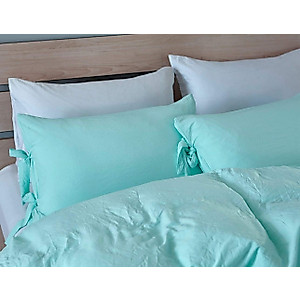 DREFEEL Egyptian Quality Vibrant Stone Washed Microfiber Turquoise Duvet Cover Queen Size 3 Pcs Set (1 Duvet Cover, 2 Pillowcases) - Soft Comforter Cover Quilt Case - Solid Bedding