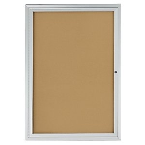Displays2go 2x3 Foot Cork Enclosed Bulletin Board, 24 x 36 Inch with Hinged Door, Aluminum (LCRKSF2436)