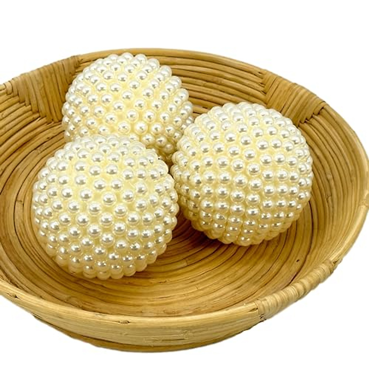 Galt International Decorative Pearl Covered Ball Orbs Bowl Filler Vases & Baskets 3.8” Diameter Set of 3 Vase Bowl Tray Filler Decor Orbs Dining Table Coffeetable Centerpiece Spheres