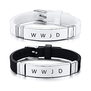 ZKXXJ WWJD Bracelet Set for Men Women,2Pcs Stainless Steel Adjusted Silicone What Would Jesus Do He Would Love First Bracelets Inspirational Religious Reminder Jewerly for Him Her