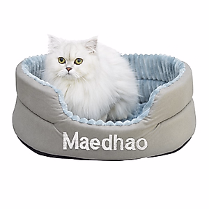 Maedhao Cat Bed,Cat Beds for Indoor Cats,Cat Bed with Washable,Waterproof Bottom,Foldable Cat Hidewawy,Grey Fluffy Cat Calming Cushion Beds