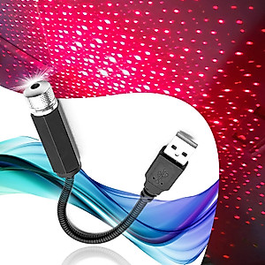 USB Car Roof Star Projector Night Light, Portable Adjustable LED Car Interior Ambient Light, Plug and Play Night Light for Bedroom, Party, Car, Wall (Red)