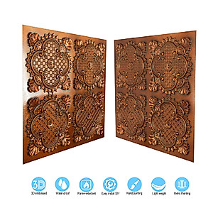 PAINTSDECOR Faux Plastic Ceiling Tiles Peel and Stick Tin Ceiling Tiles Distressed for Cafe Club Salon Hotel Store Bar 2'x2' PL80 Archaic Copper 10pcs