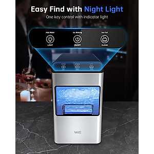 WIE Nugget Countertop Ice Maker, 37lbs/24H Soft Chewable Pebble Portable Ice Machine, One-Click Self-Cleaning Sonic Ice,for Home Kitchen Office, LED Night Light Ice Basket/Ice Scoop Stainless Steel