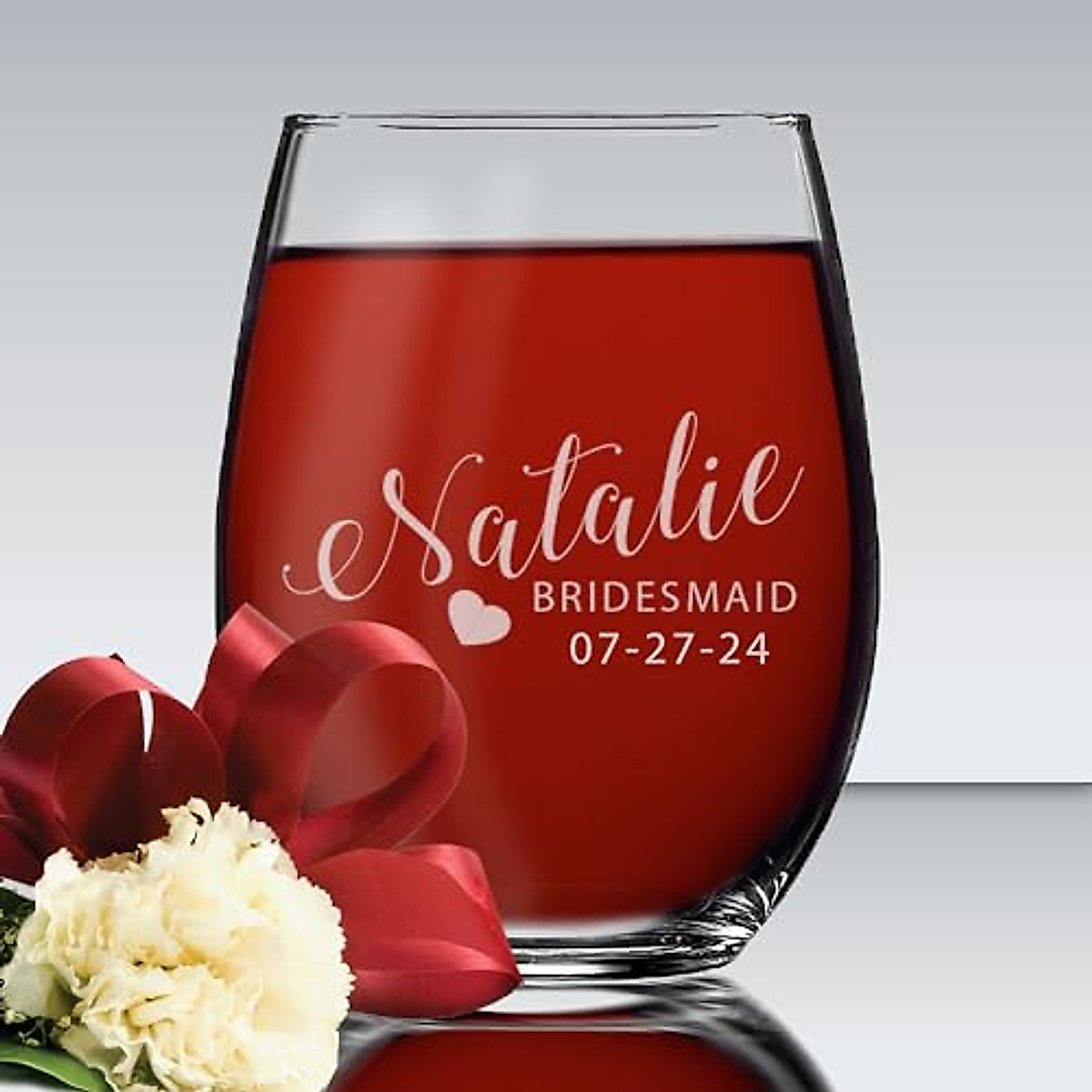 Set of 1, 2, 3, 4, 5, 6, 7, 8 Custom Engraved Bridesmaid Gifts - Personalized Stemless Wine Glasses - Passion Style (5)
