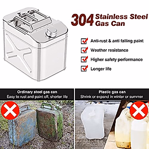 INCLAKE Stainless Steel Gas Can, Tight Sealed Thickened Fuel Can, Emergency Backup Metal Gasoline Diesel Can with 3 Handles, Flexible Spout & Vent Kit for Cars, Trucks and Boat (30L/ 8Gallon)