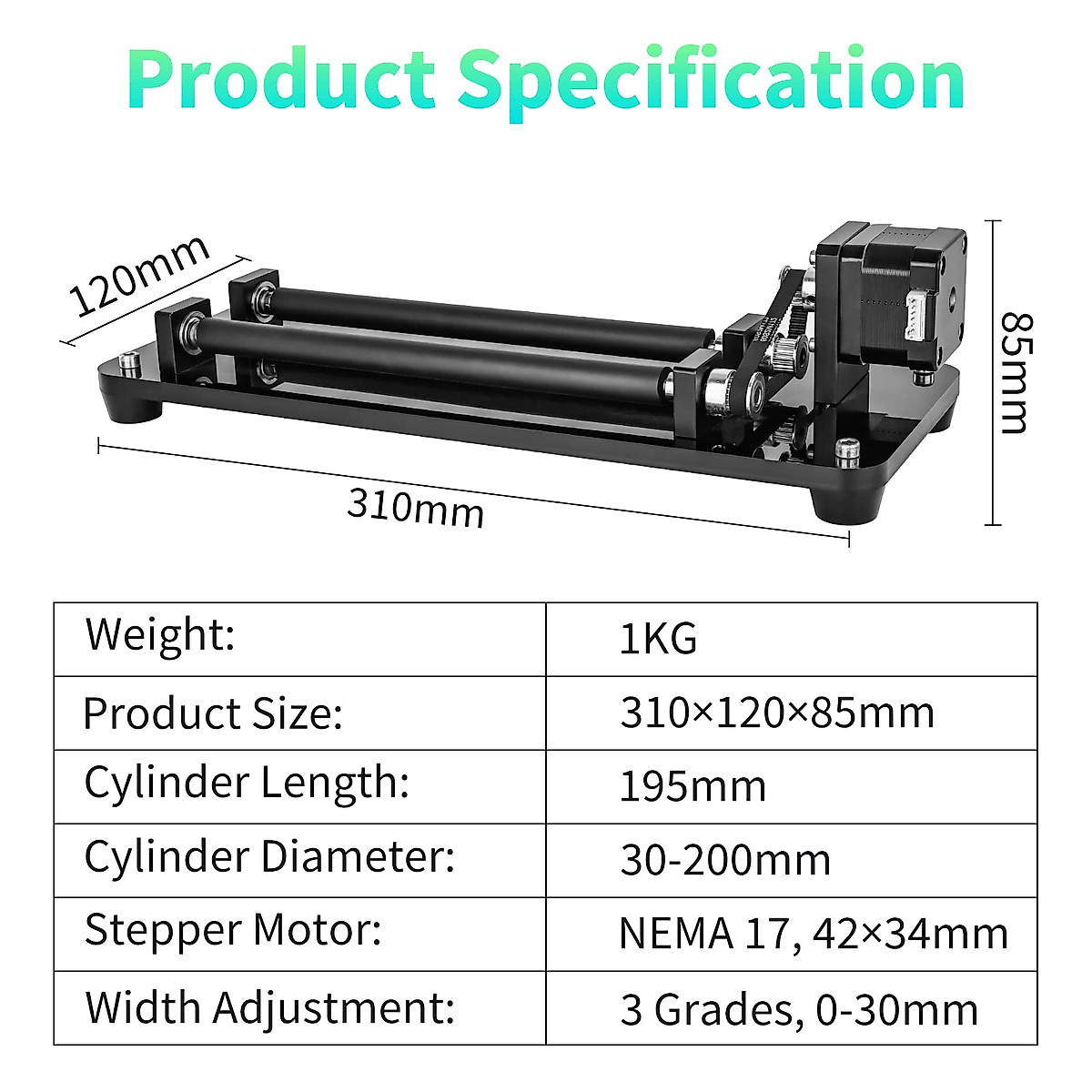Laser Rotary Attachment for Laser Engraver, CNC Rotary Axis for 360°Engraving Cylindrical Object, Diameter Adjustable, Compatible with CNC Router 3018 and Most Laser Engraving Machine