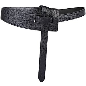 Glamorstar Women Leather Belts Vintage Irregular Waist Belt for Dresses Tie Knot Waistband Belt Black 135CM/53.1IN