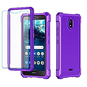 for Nokia C100 Case,Nokia C100 Phone Case with Screen Protector,Front Back Full Body Protective Design Frosted PC Back Soft TPU Bumper Raised Corner Shockproof Phone Cover Case for Nokia C100 Purple