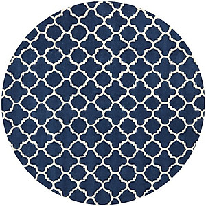 SAFAVIEH Chatham Collection 7' Round Dark Blue/Ivory CHT717C Handmade Quatrefoil Trellis Premium Wool Area Rug