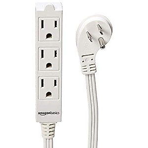 Amazon Basics 12-Foot 3-Prong Indoor Extension Cord Power Strip - Flat Plug, Grounded - 13 Amps, 1625 Watts, 125 VAC - 2-Pack, White