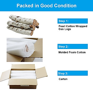 Gas Fireplace Log Set Ceramic White Birch for Indoor Insert, Vented, Propane, Electric Gas Fireplace, Linear Fire Pits Ceramic Fiber, Fireplace Decor Large Birch Logs for Smoke Hollow Grill, 6PCS