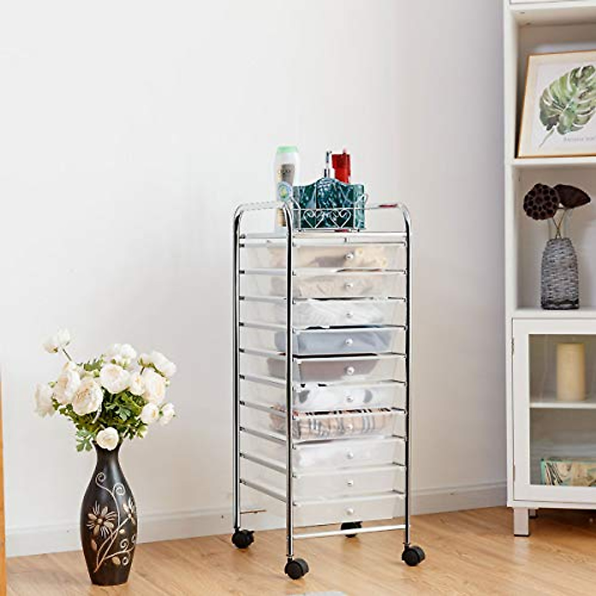 10 Drawer Rolling Storage Cart - Multipurpose Movable Craft Organizers and Storage, Utility Cart for Home Office School