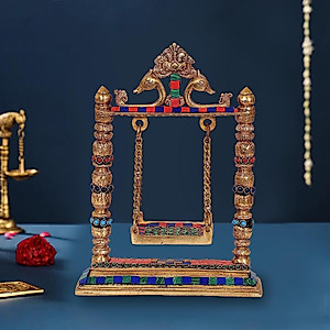 Brass Swing Jhula for Ladoo Gopal Idol Krishna Statue Laddu Gopal Jhula Palna for Laddu Gopal Ji Nand Gopal Swing Palna Decorative Showpiece (Brass, Height 10.25")