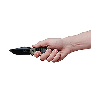 Kershaw Faultine Pocketknife (8760); 3-Inch 8Cr13MoV Blade with KVT Manual Open, Black Oxide Coating and Rubber Overmold, Olive Handle, Pocketclip