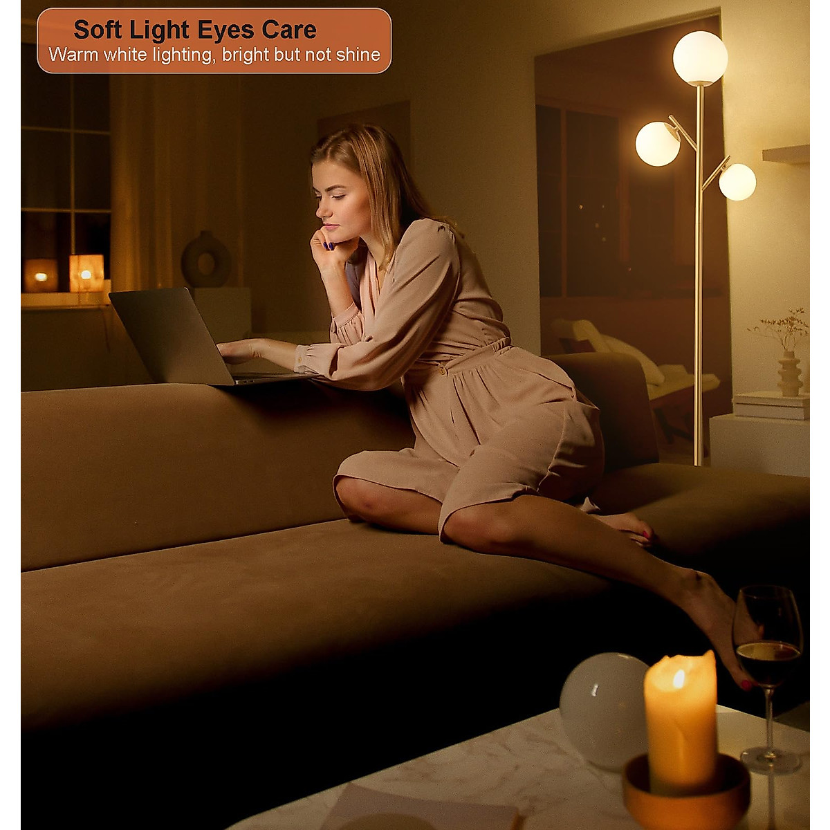 Fiqevs 3 Globe Gold Mid Century Floor Lamp, Modern Standing Lamp with Frosted Glass Shade & 3pcs Warm White LED Bulbs, Contemporary Tall Tree Lamp for Living Room, Bedroom - Antique Brass