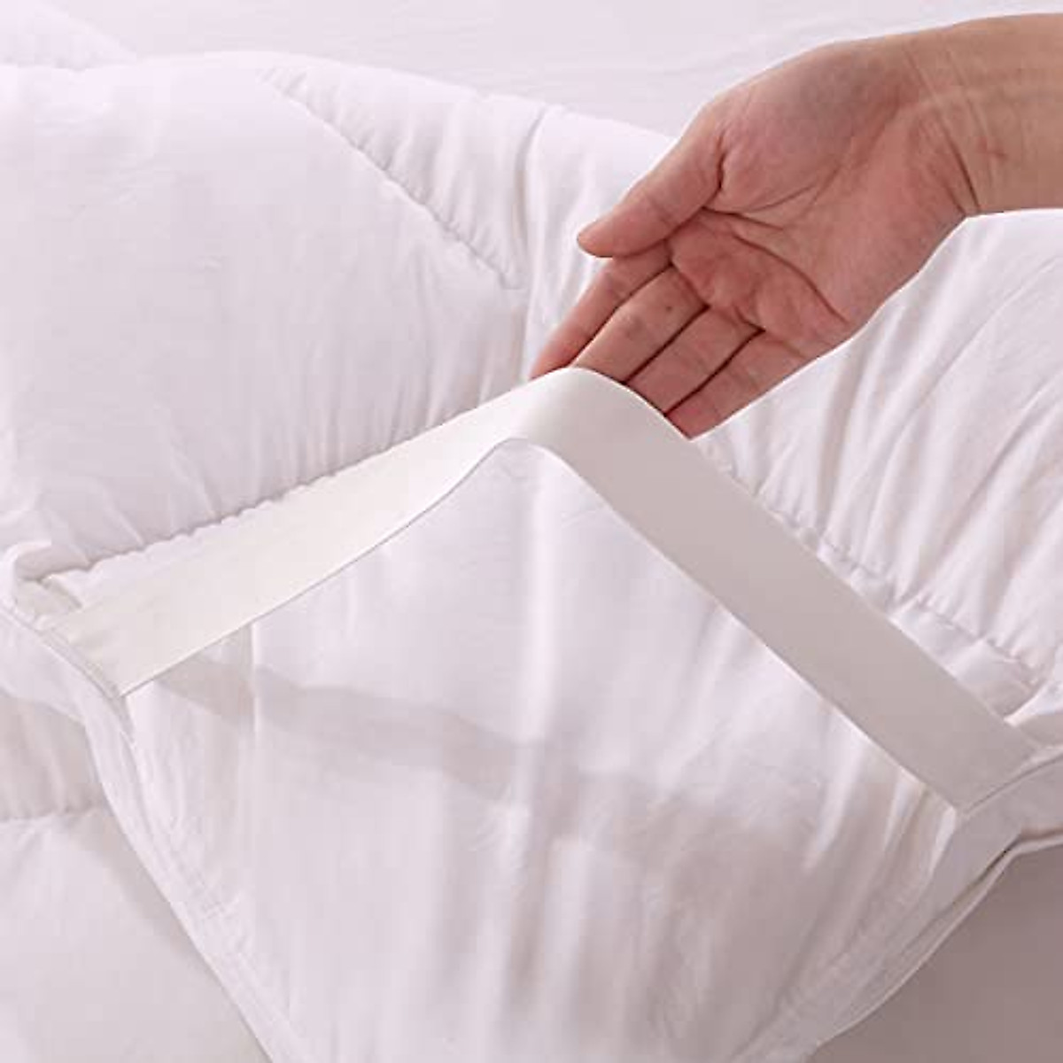 ROSE FEATHER Goose Down Feather Bed Mattress Topper,Down Matress Topper Cover with Straps,Plush Soft Fluffy Baffled Pillowtop Mattress Pad Feather Topper RV King-All Season(Size:72x80inchs)