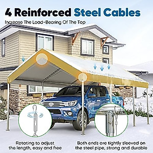 Quictent 10X20ft Heavy Duty Carport Car Canopy Galvanized Car Tent Outdoor Boat Shelter with Reinforced Steel Cables-Beige