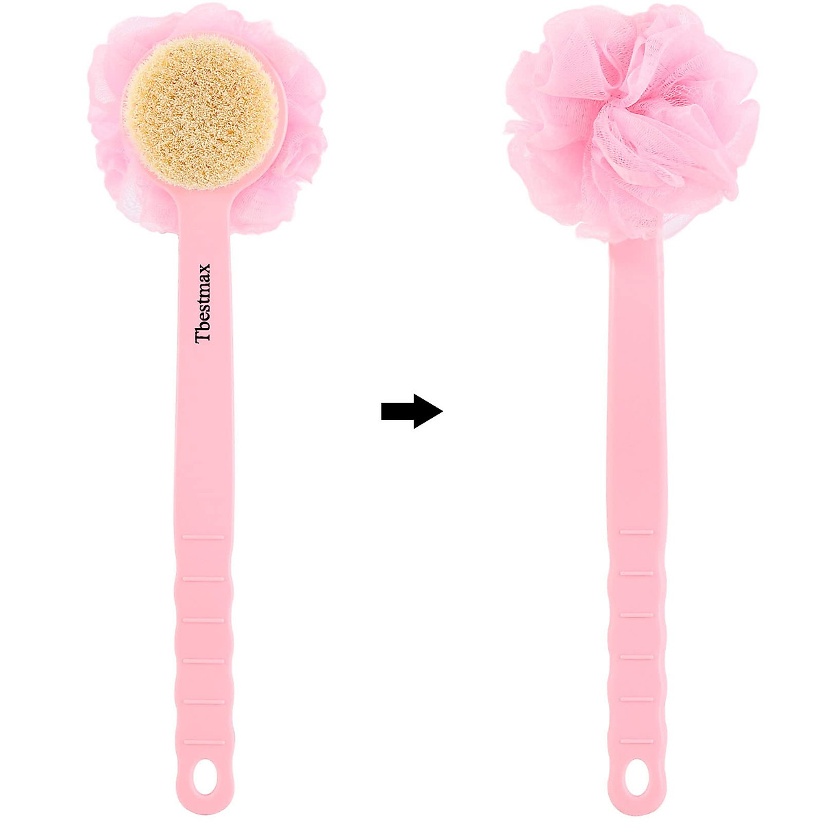 Tbestmax Loofah Back Scrubber Long Handle Shower Body Brush with Soft Mesh Sponge for Women Skin Exfoliating Bath, Massage