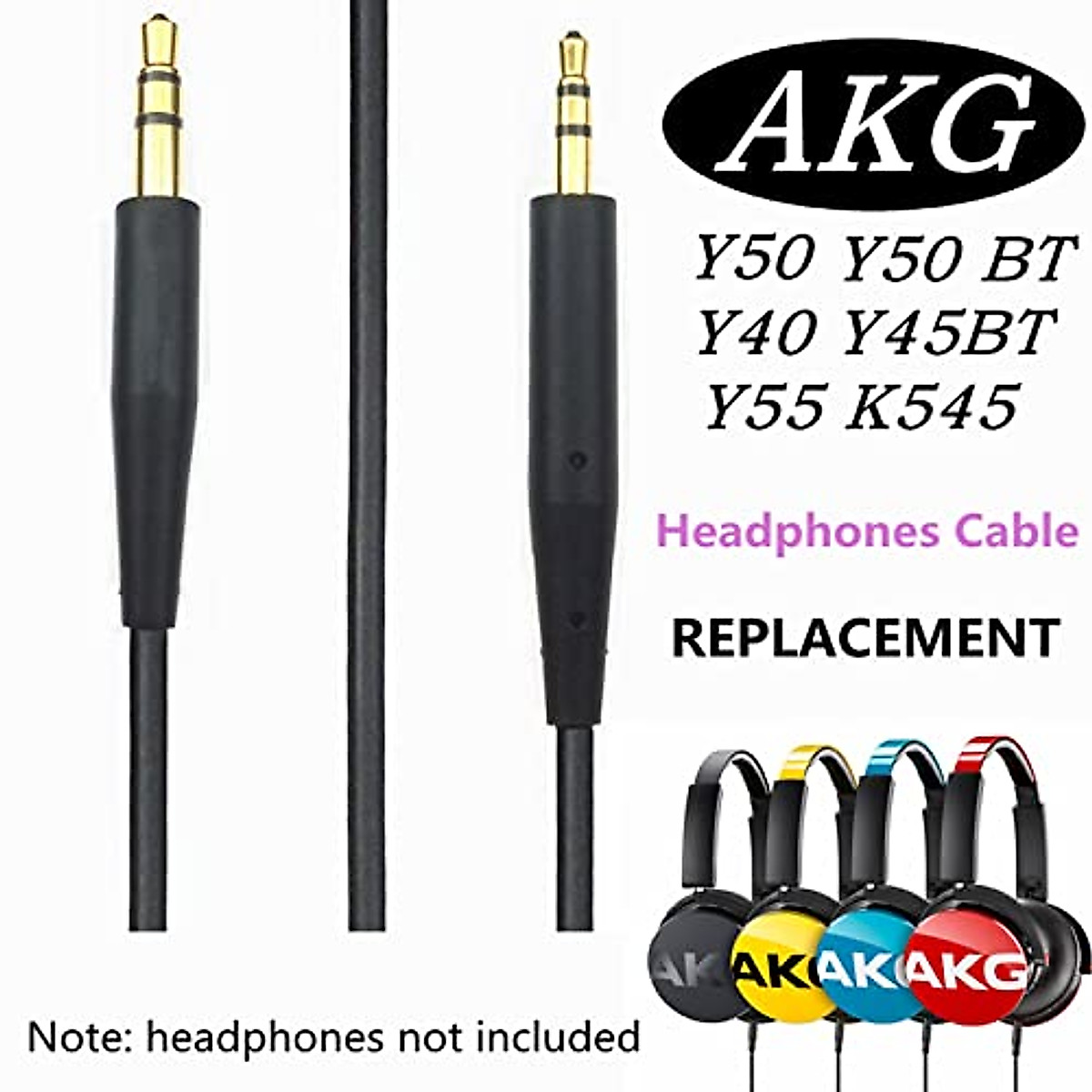 Aquelo K490NC Replacement 2.5 to 3.5mm Audio Cable AUX Cord Compatible with AKG K545 Y45 Y50 Y55 Y45BT Y50BT Wireless Headphones (Black), 140CM/4.6FT