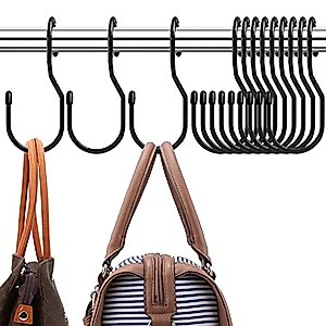 Purse Hanger for Closet, Unique Twist Design Bag Hanger Purse Hooks, Large Size Closet Rod Hooks for Hanging Bags, Purses, Handbags, Belts, Scarves, Hats,Clothes, Pans and Pots (12 Pack Black)