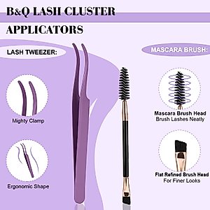 B&Q Lash Extension Kit 192 PCS Eyelash Extension Kit D Curl Lash Clusters Kit Wispy Individual Lash Kit DIY Lash Extension Kit with Lash Glue and Remover Applications (B05+B06, Kit)