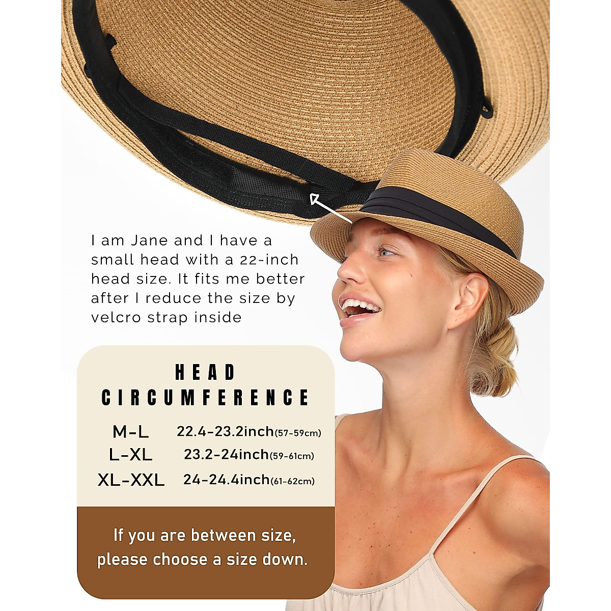 FURTALK Fedora Straw Sun Hat for Men Women Foldable Roll Up Short Brim Trilby Hat Panama Beach Hat UPF 50+ (Khaki, Medium)