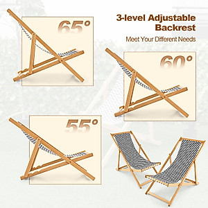 Giantex Patio Folding Camping Chair - Outdoor Sling Chair with 3 Adjustable Position, Breathable Canvas, Bamboo Lounge Chair for Outside, Porch, Deck, Poolside and Backyard, Portable Beach Chair (1)