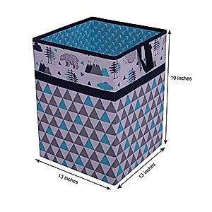 Bacati Woodlands Boys Cotton Collapsable Hamper, Aqua/Navy/Grey