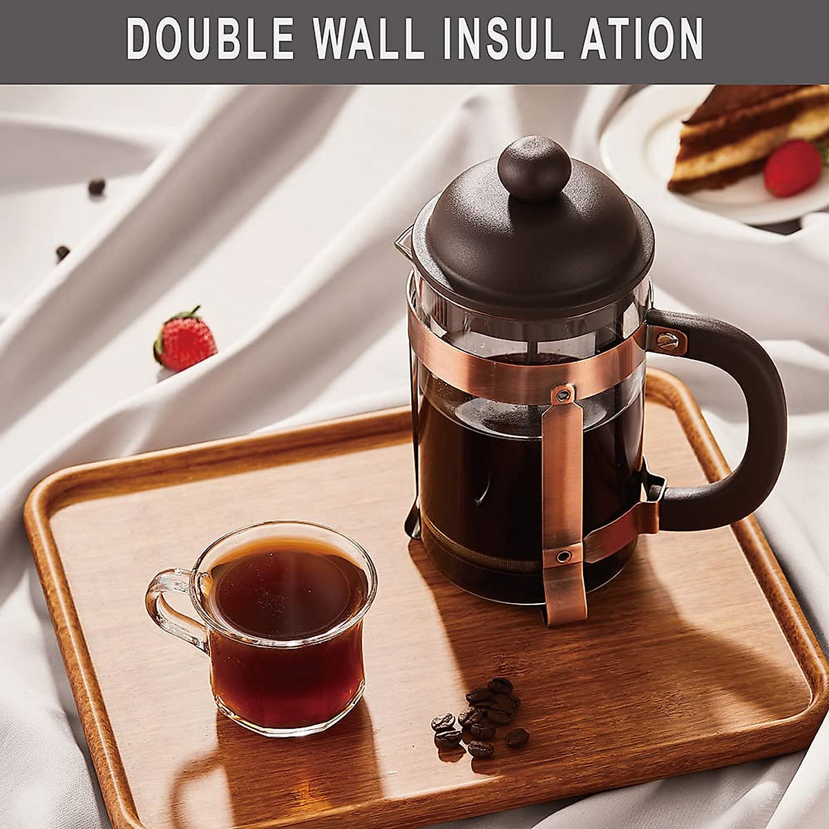 Lilayou French Press Coffee & Tea Maker, 34 Ounce Coffee Press, 304 Stainless Steel Heat Resistant High Boron Glass Easy to Clean (Dark Brown, 34oz)