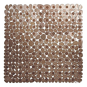 iDesign Plastic Suction Cup Non-Slip Bath Mat, The Pebblz Collection - 22” x 22”, Amber Brown