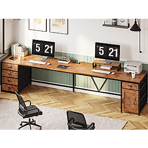 SEDETA L Shaped Desk, 63" Computer Desk with 5 Drawer & Power Outlet, Long Home Office Desk or Corner Desk, L Shaped Corner Desk with Monitor Shelf, Storage Cabinet, Rustic Brown