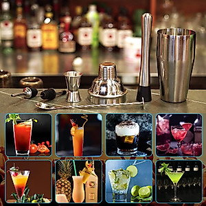 Martini Shaker 24 oz Cocktail Shaker Drink Bar Set by Hovikoki, Stainless Steel Professional Bartender Kit with Built-in Strainer Mixing Spoon&Jigger 2 Liquor Pourers Muddler and Manual Recipe