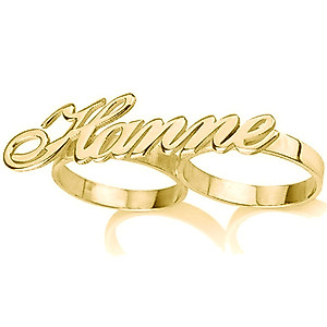 Ouslier Personalized 925 Sterling Silver Two Fingers Name Ring Custom Made with Any Names (Golden)