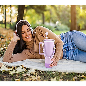 Sanilinwild 40 oz Tumbler with Handle Straw and Accessories, Drop & Abrasion Resistant, Vacuum Double-Layer Insulation, Ideal for Camping, Fitness, Outdoor Use